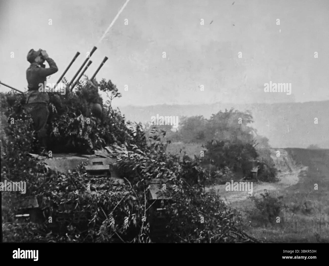 WW2 Screen B&W Still German Heavily Camouflaged Quad Barrel Self ...