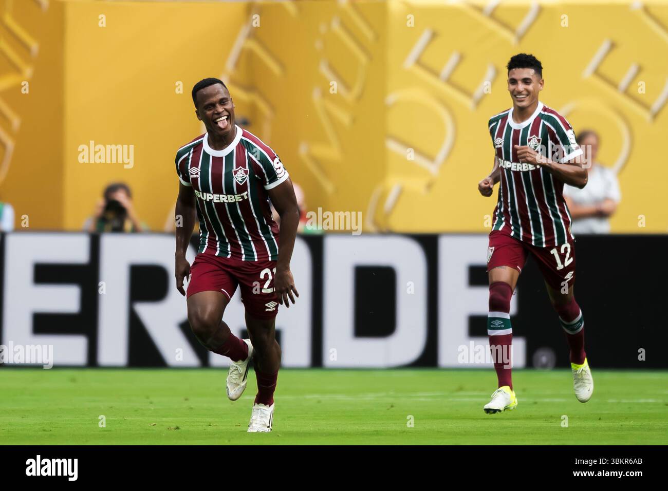 Jhon Arias of Fluminense FC celebrates after scoring the opening goal ...