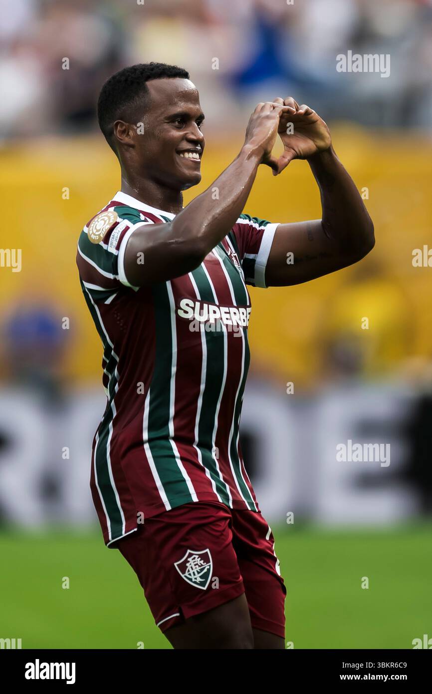 Jhon Arias of Fluminense FC celebrates after scoring the opening goal ...