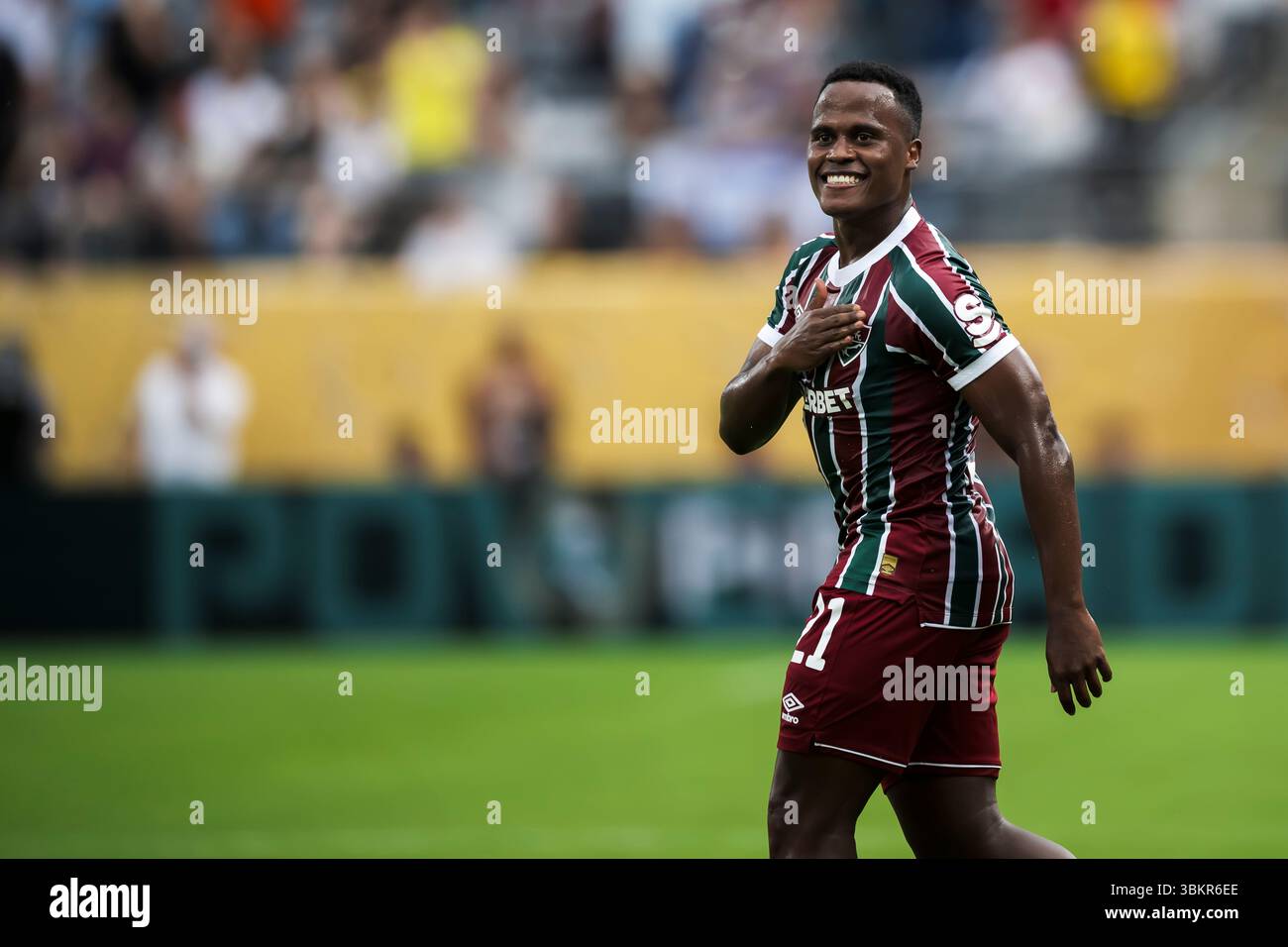 Jhon Arias of Fluminense FC celebrates after scoring a goal from a free ...