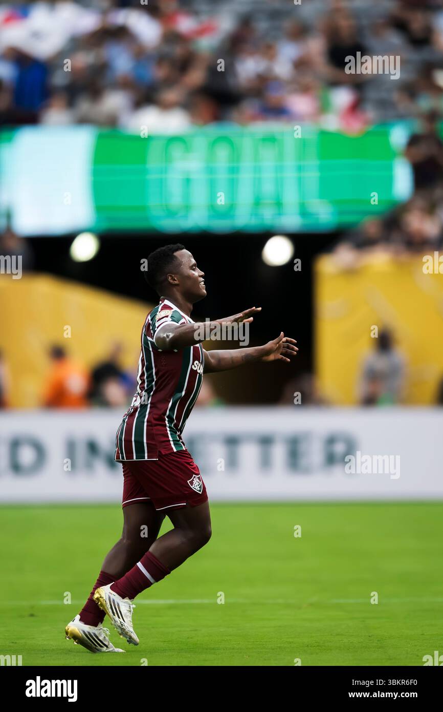 Jhon Arias of Fluminense FC celebrates after scoring the opening goal ...