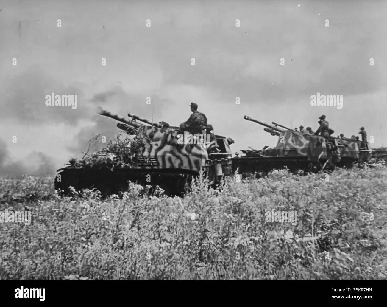 WW2 Screen B&W Still . German Self Propelled Artillery "Wespe" fire ...