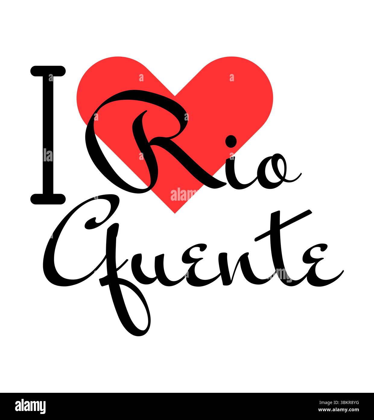 I love Rio Quente, city of Brazil. Hand drawn letters with red heart ...