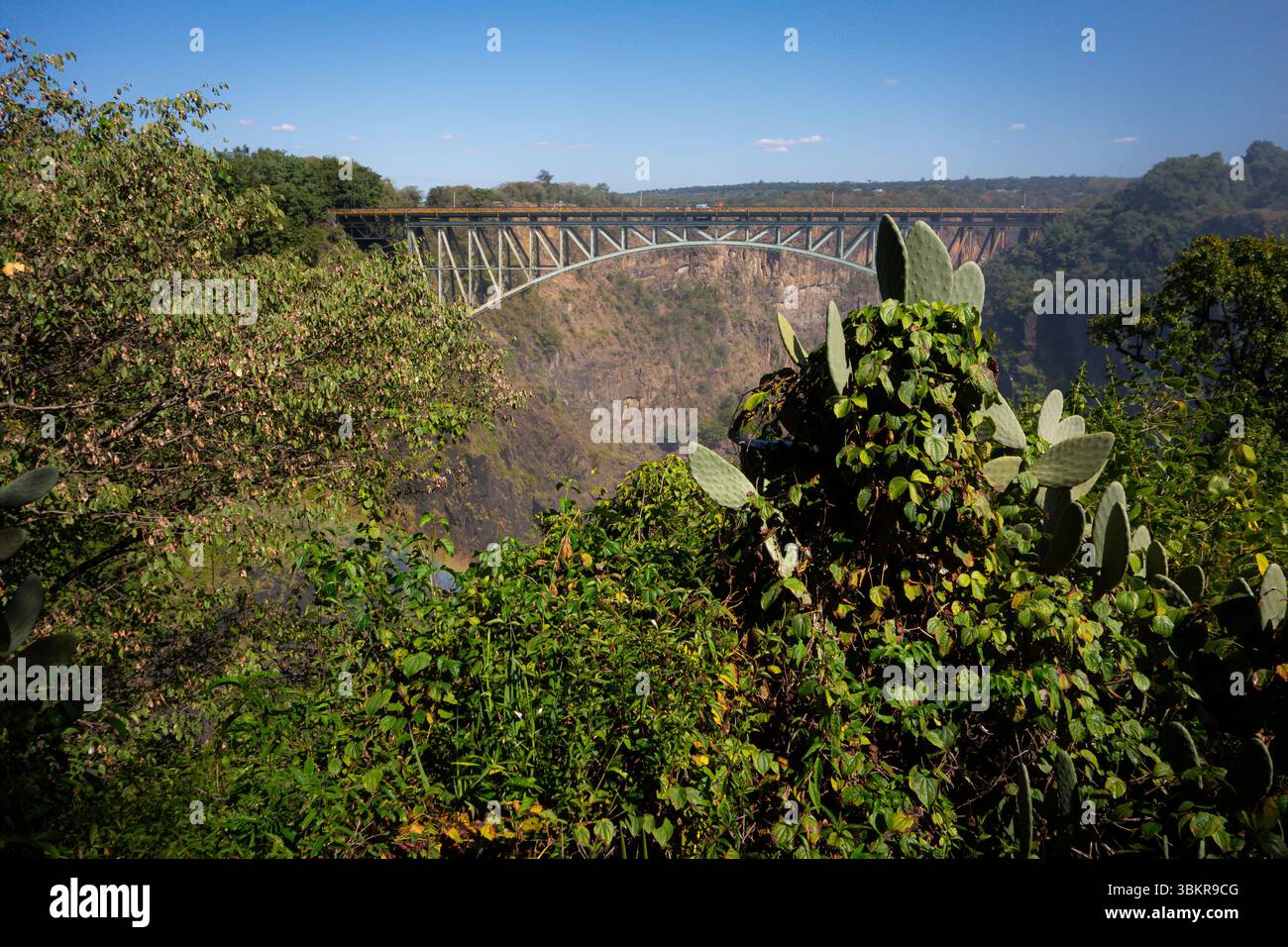 Victoria Falls Bridge links the two countries of Zambia and Zimbabwe in ...