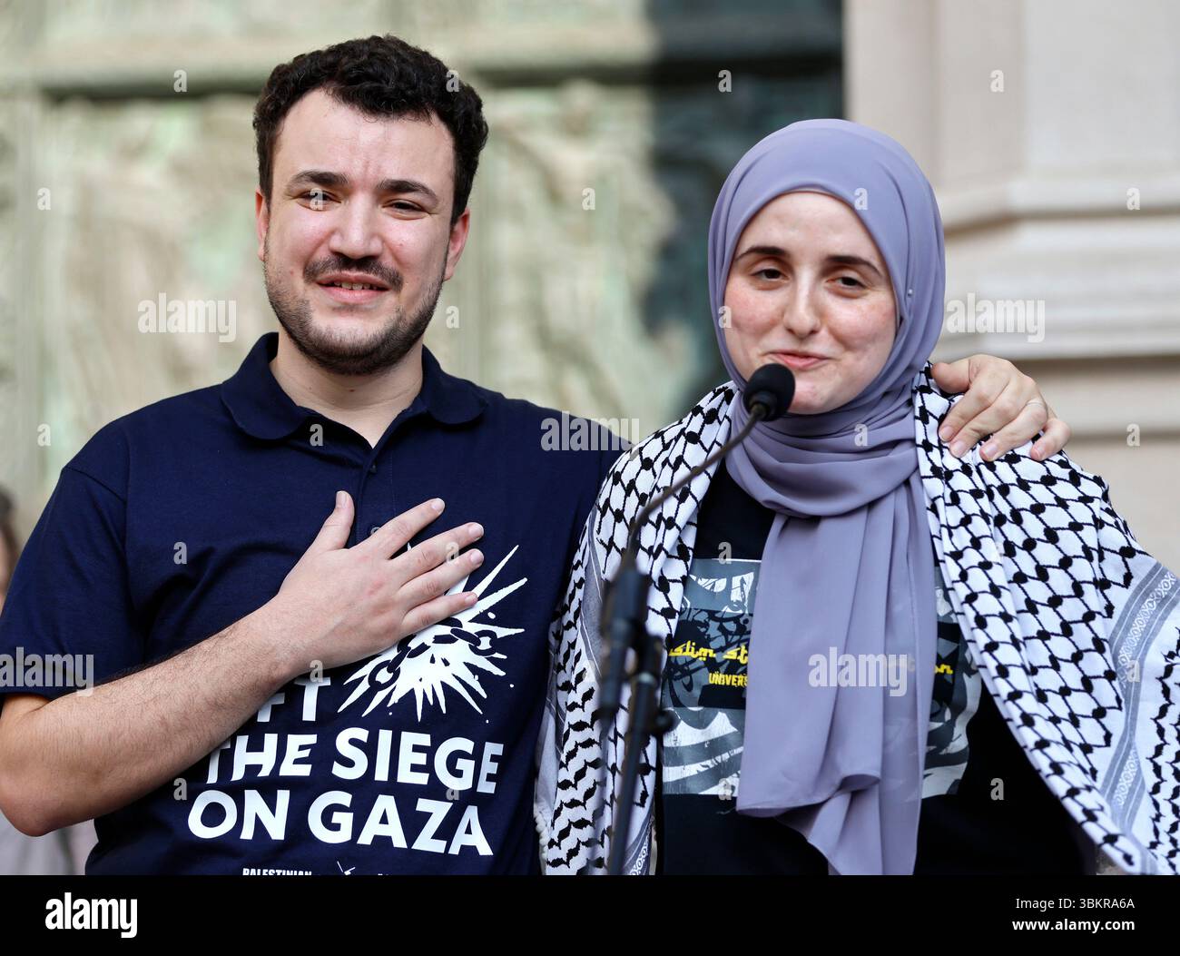 Columbia graduate and pro-Palestinian activist Mahmoud Khalil, left and ...