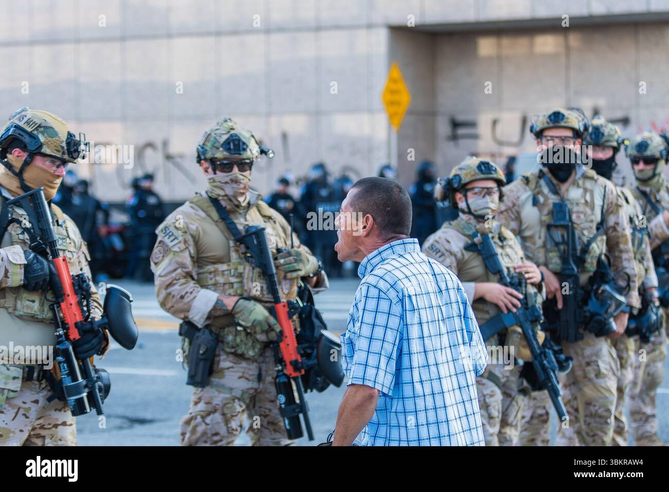 Los Angeles, USA – June 8, 2025: Man shouting slogans at a Border ...