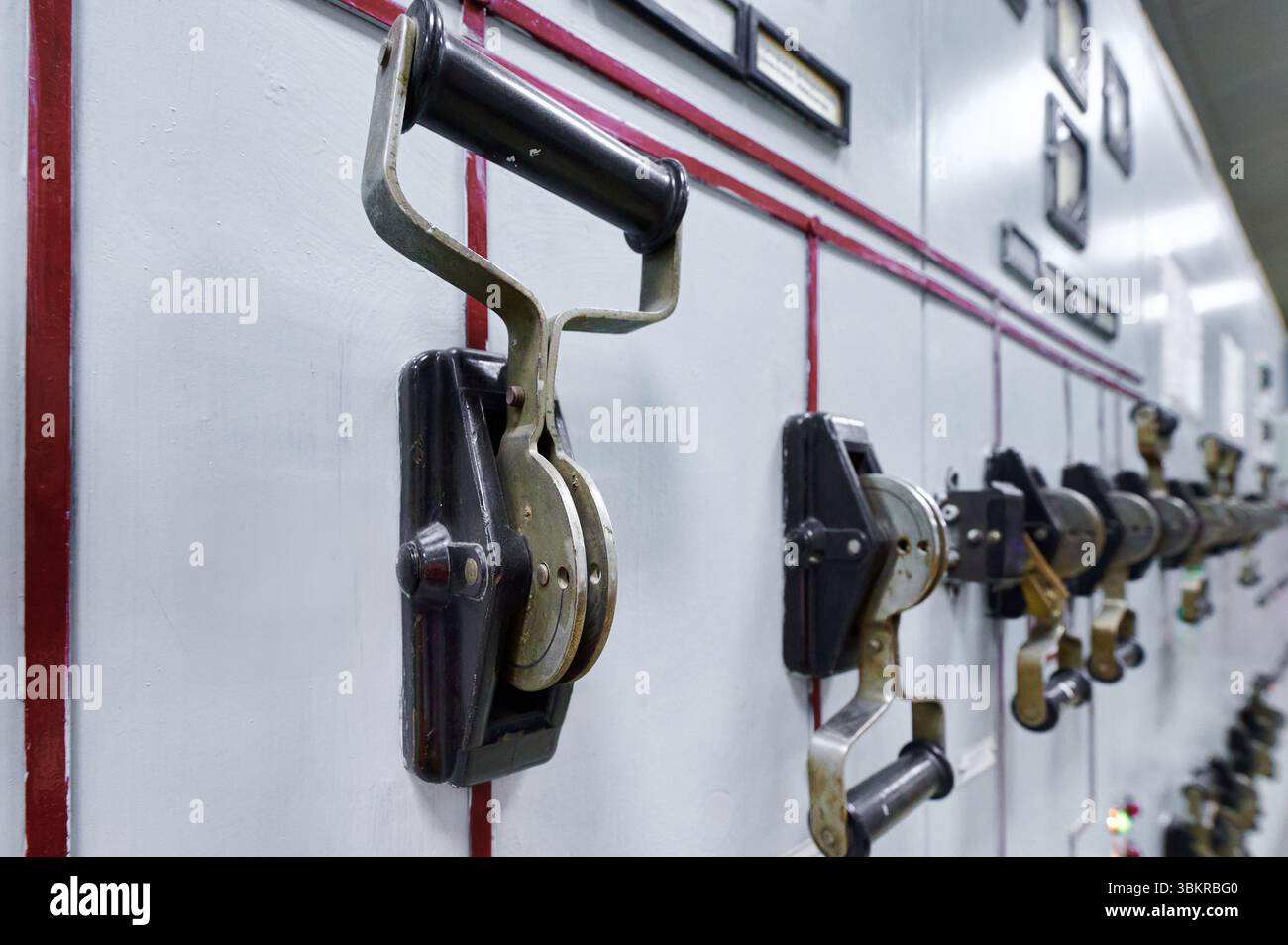 Historic electrical switches in a vintage control room showcasing the ...