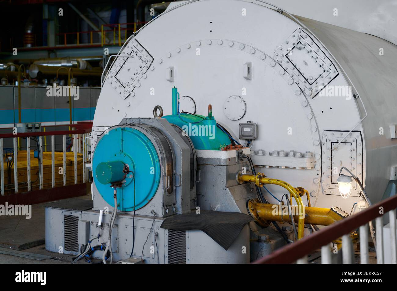 Powerful industrial steam turbine generator set operating in thermal ...