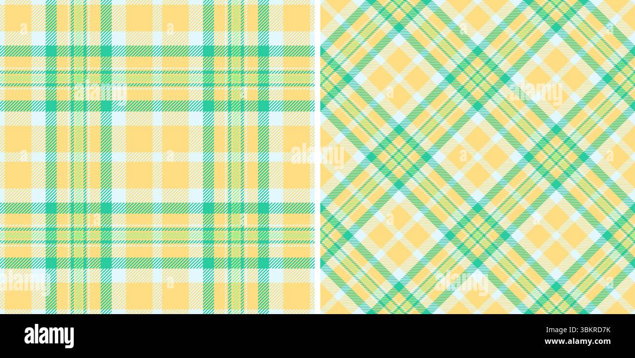 Two seamless plaid patterns. One classic, one diagonal. Pastel yellow ...