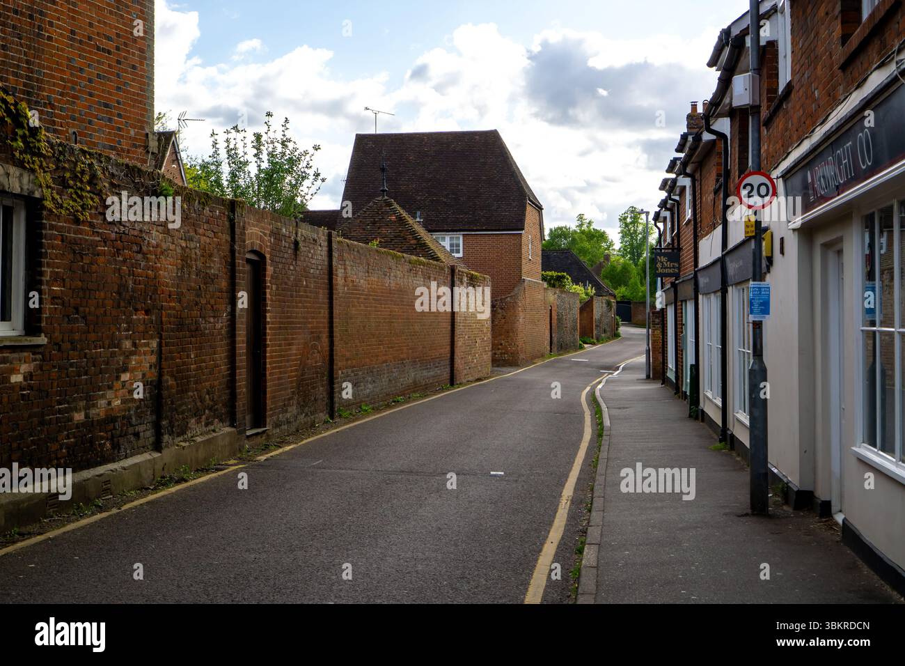 A quaint street scene in Saffron Walden, Essex, UK, featuring a brick ...