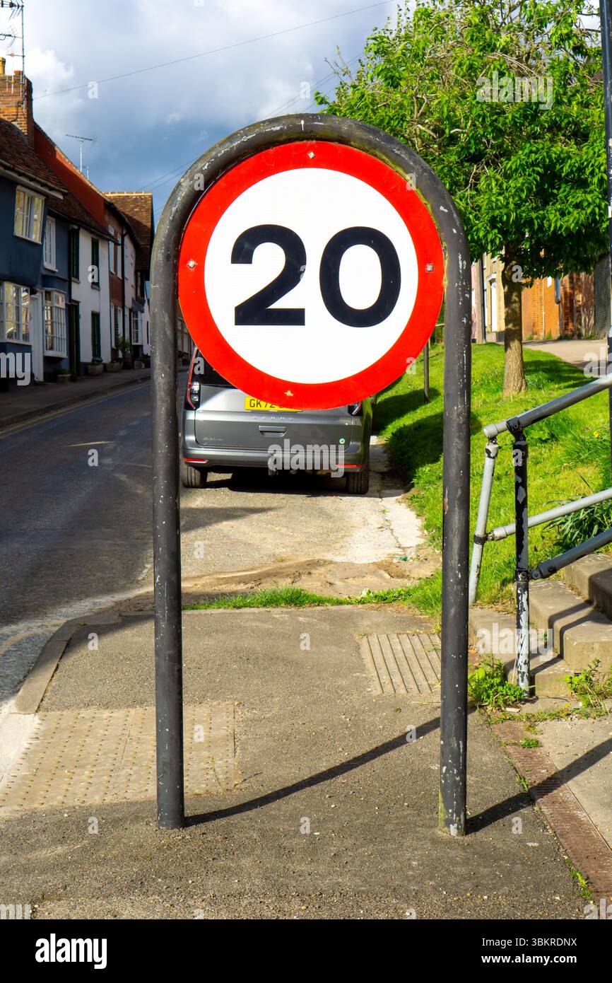 A large speed limit sign in Saffron Walden, Essex, UK, showing a 20 mph ...