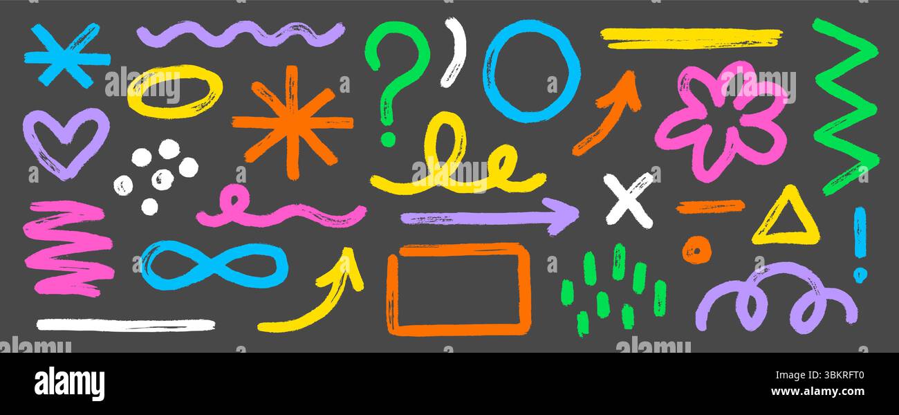 Abstract shape brush paint set. Hand drawn crayon marker stroke ...