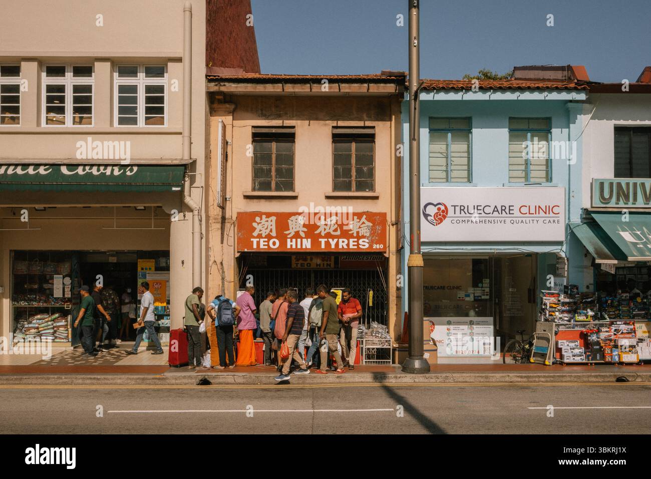 Little India, Singapore busy street with old heritage shophouses Stock ...
