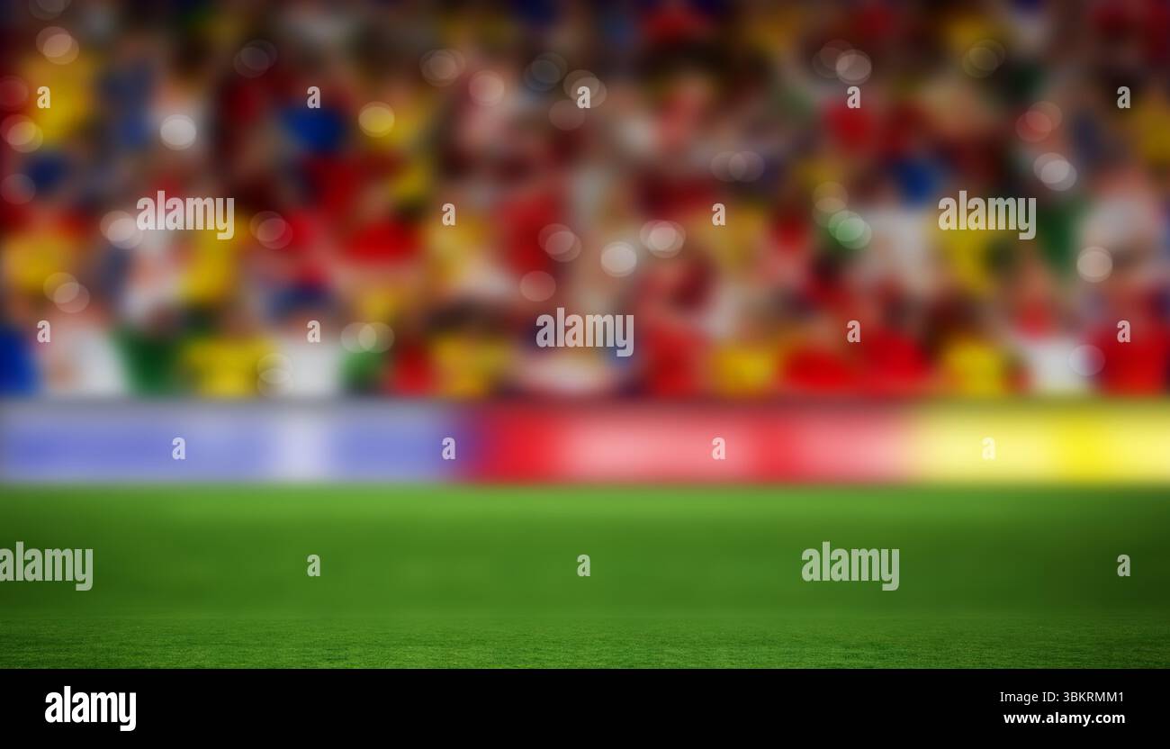 Flat design sports stadium is featuring green grass field, with ad ...