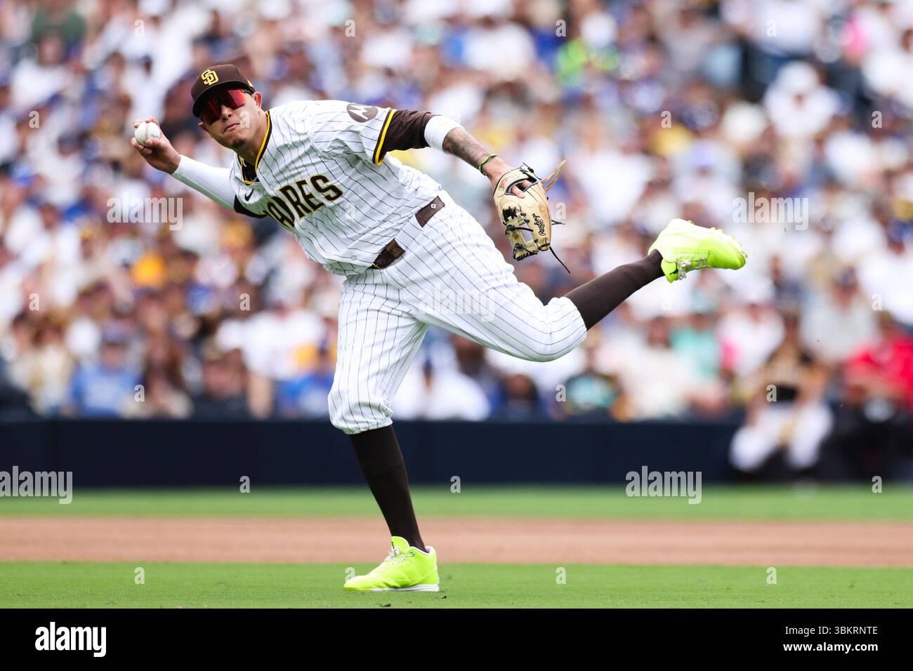 San Diego Padres third baseman Manny Machado prepares to through to ...