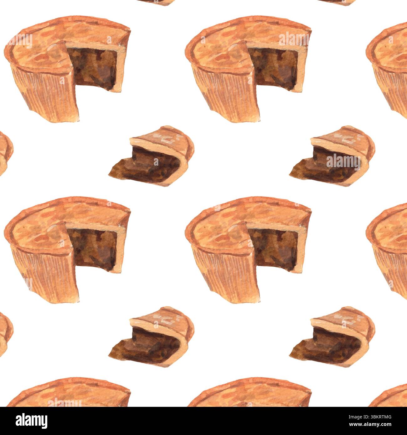 English pies watercolor pattern. Shepherd pie food illustration ...
