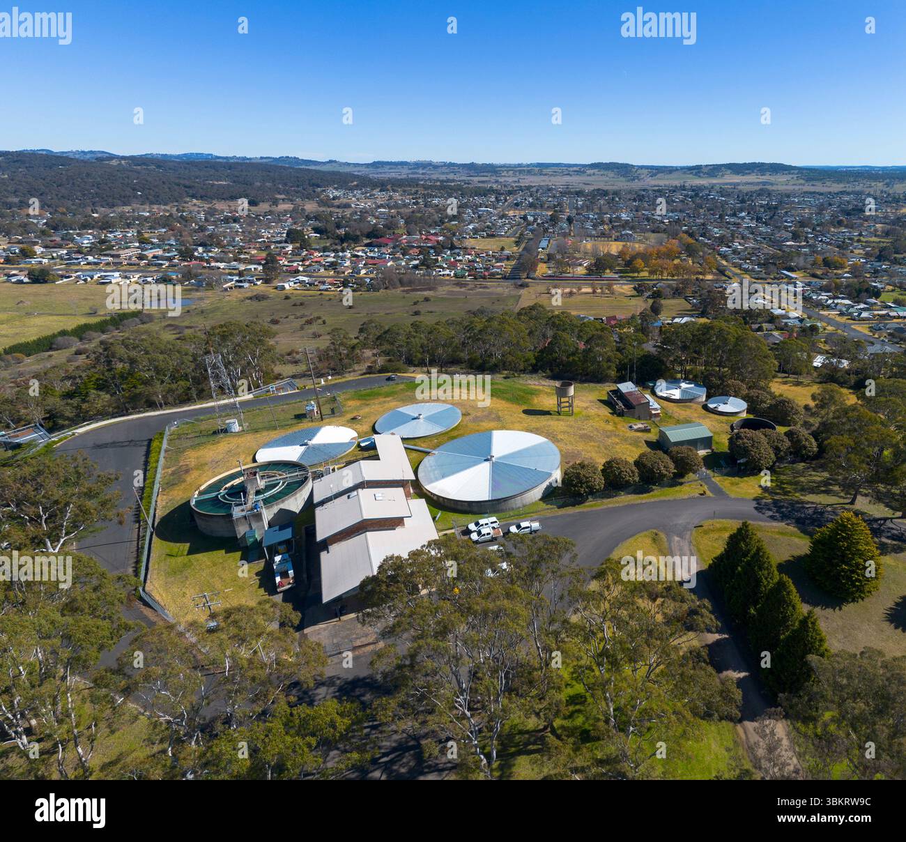 Aerial view of the Water Works and Tanks in Glen Innes, New South Wales ...