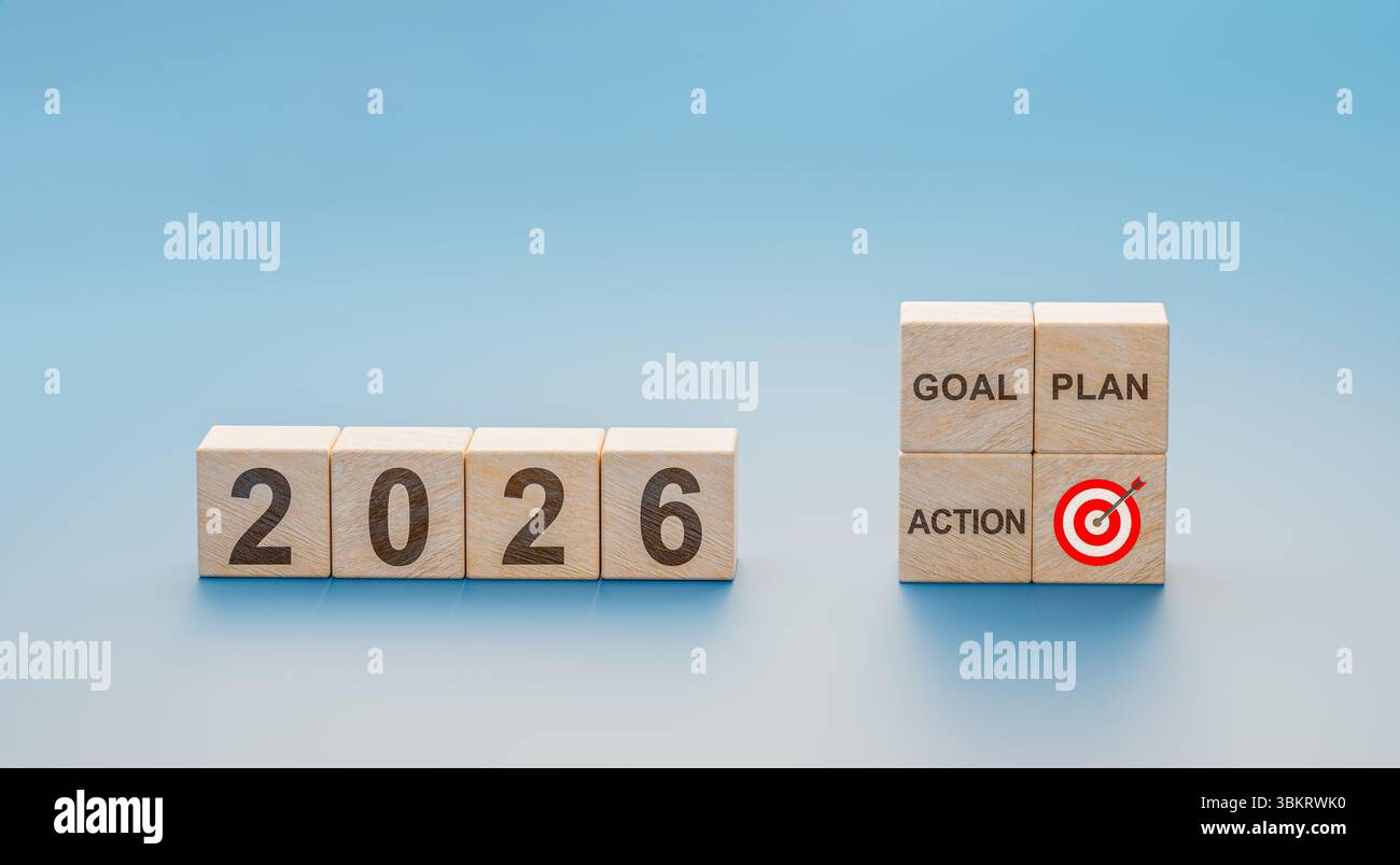 Setting goals and strategic planning for 2026. Wooden cubes with text ...