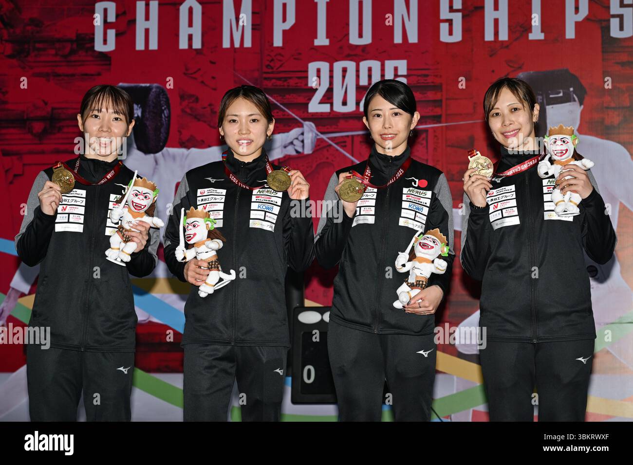 Champion Japan players (from left; Yuka Ueno, Sera Azuma, Sumire Tsuji ...