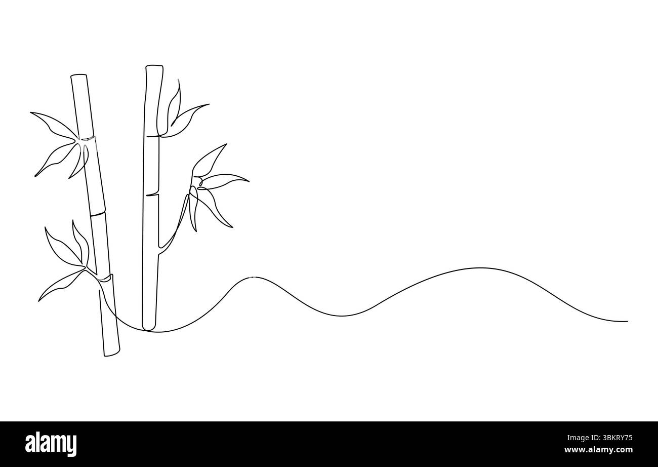 Minimalist Line Drawing of Bamboo Plants, Monoline Bamboo with Leaves ...