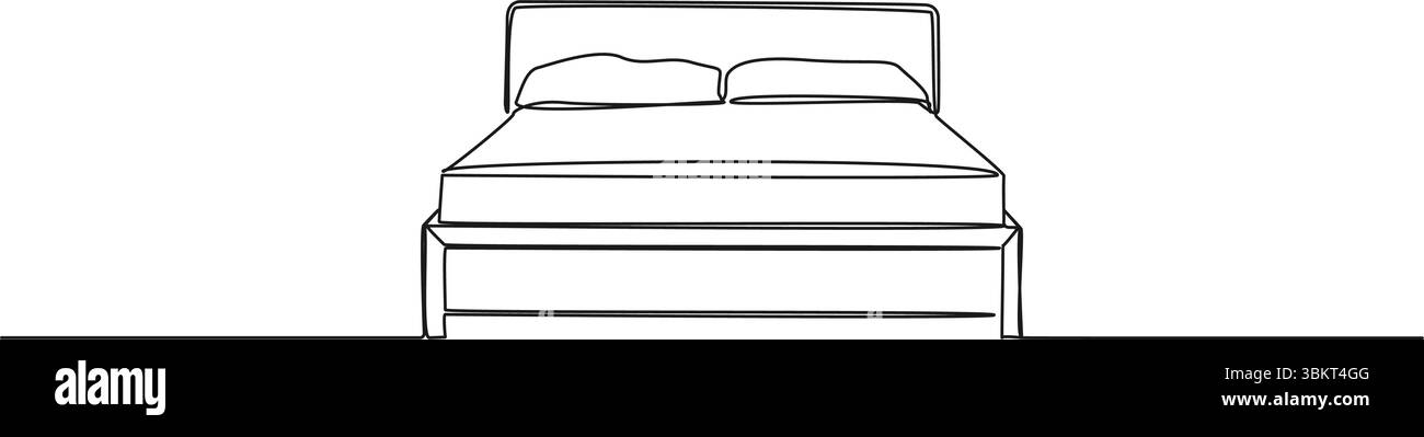 continuous single line drawing of double bed, line art vector ...
