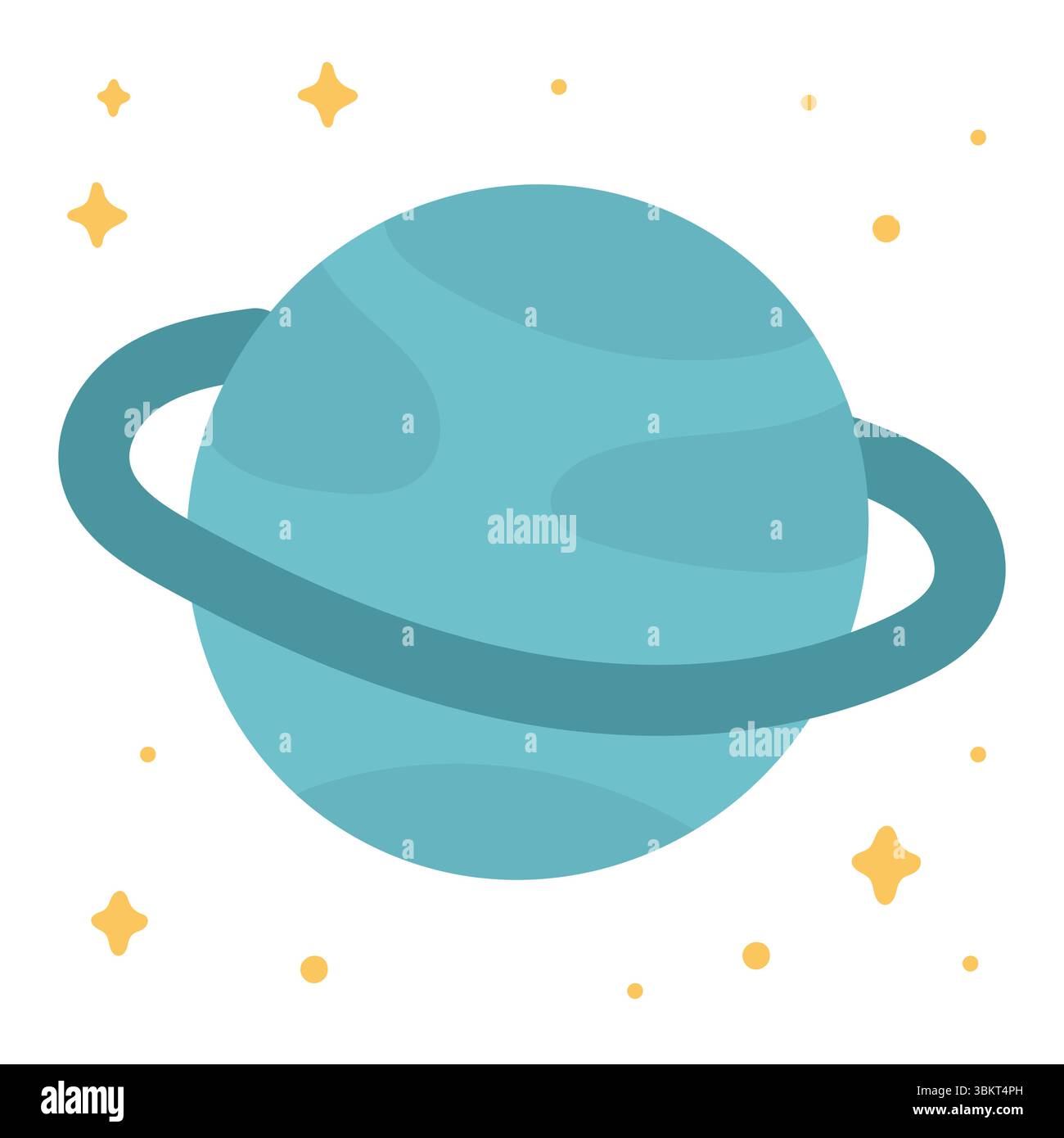 Icy blue Uranus with thick dark rings and soft gradients, perfect for space flashcards ...