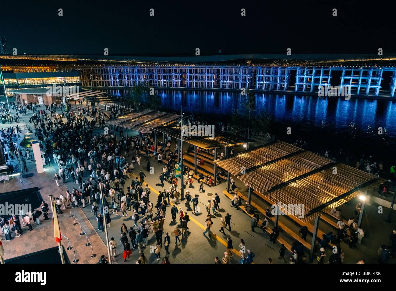 Osaka-Kansai, japan - may 2 2025 Visitors watch a water and light ...
