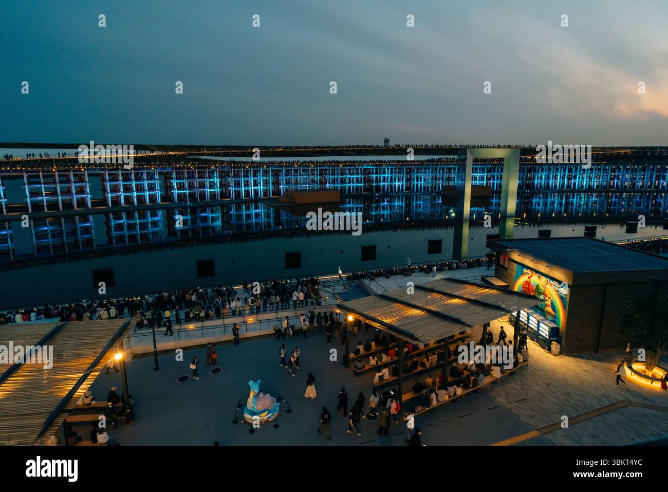 Osaka-Kansai, japan - may 2 2025 Visitors watch a water and light ...