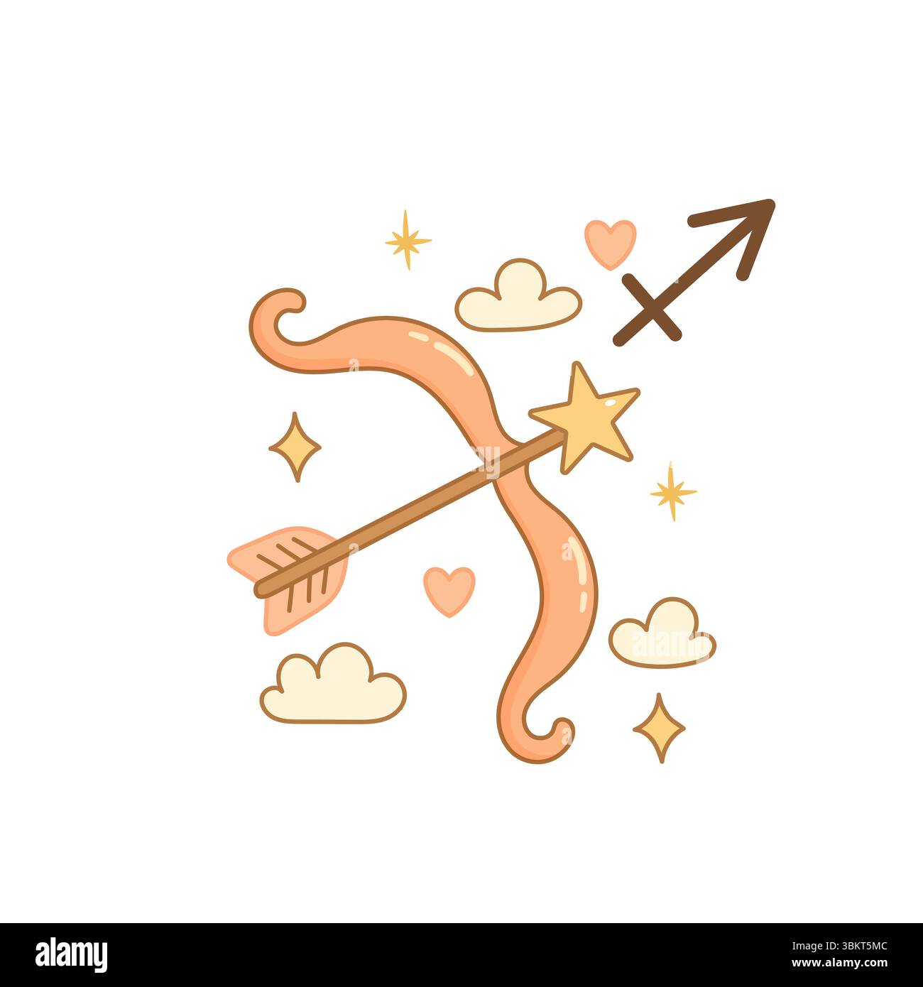 Cute Sagittarius zodiac sign in cartoon style showing a stylized bow ...