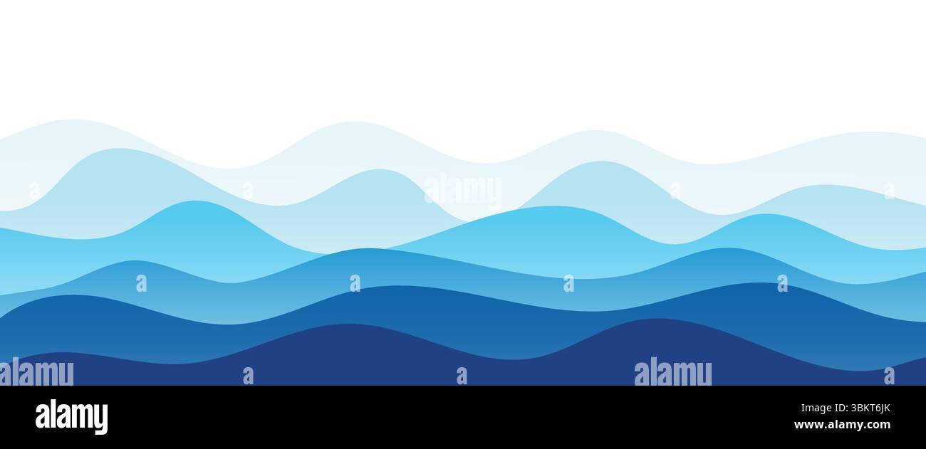 Blue sea waves layered vector background. Blue river ocean wave layer vector background ...