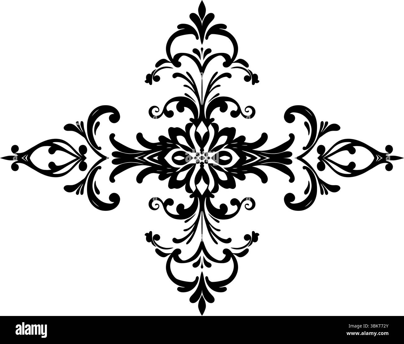 Elegant Black Damask Ornament - Vintage Floral Flourish Design Element ...