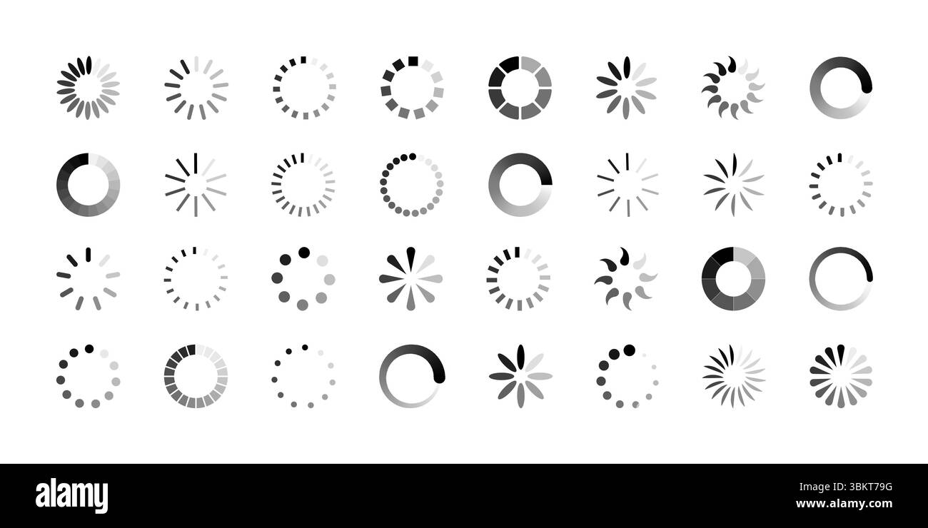 Loading icon, cursor hand click, wifi sign, buffer loader, progress bar vector set. Circle load ...