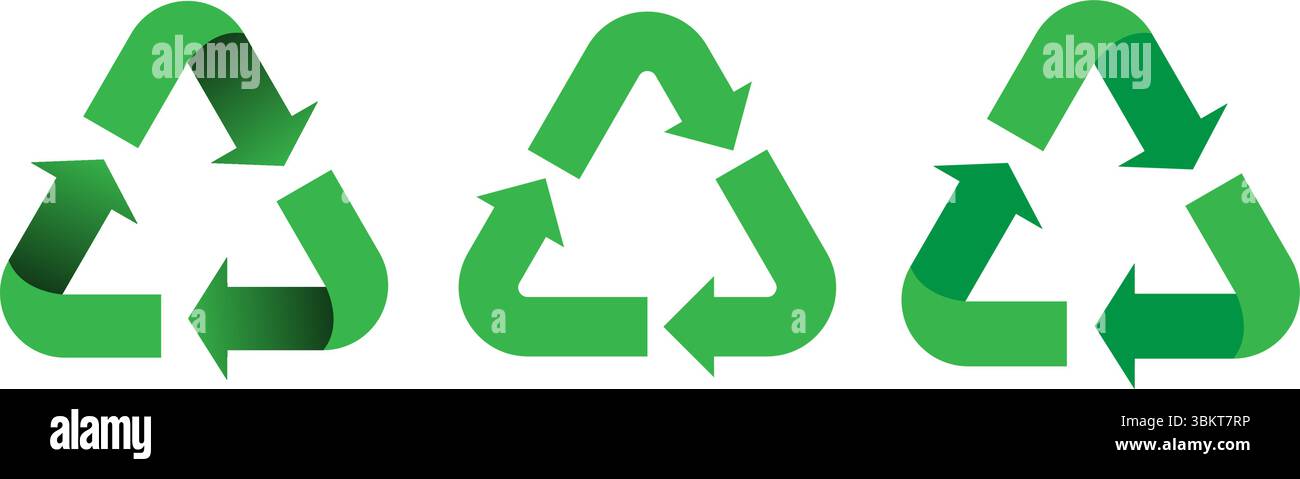 Recycle icon set. Recycling arrow symbols in different styles. Green, black Reusing label sign ...
