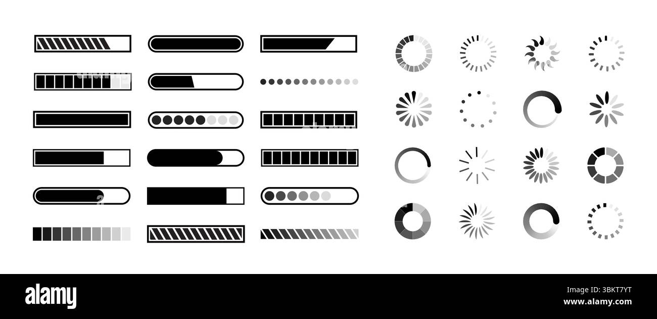Loading icon, cursor hand click, wifi sign, buffer loader, progress bar vector set. Circle load ...