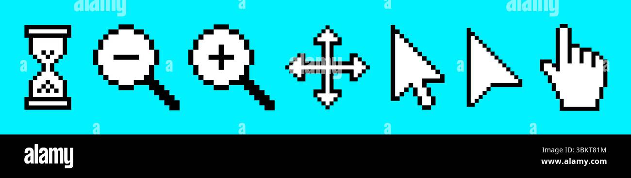 Pixel click cursor icon set, click pointer arrow, computer mouse cursor collection, pixel art ...