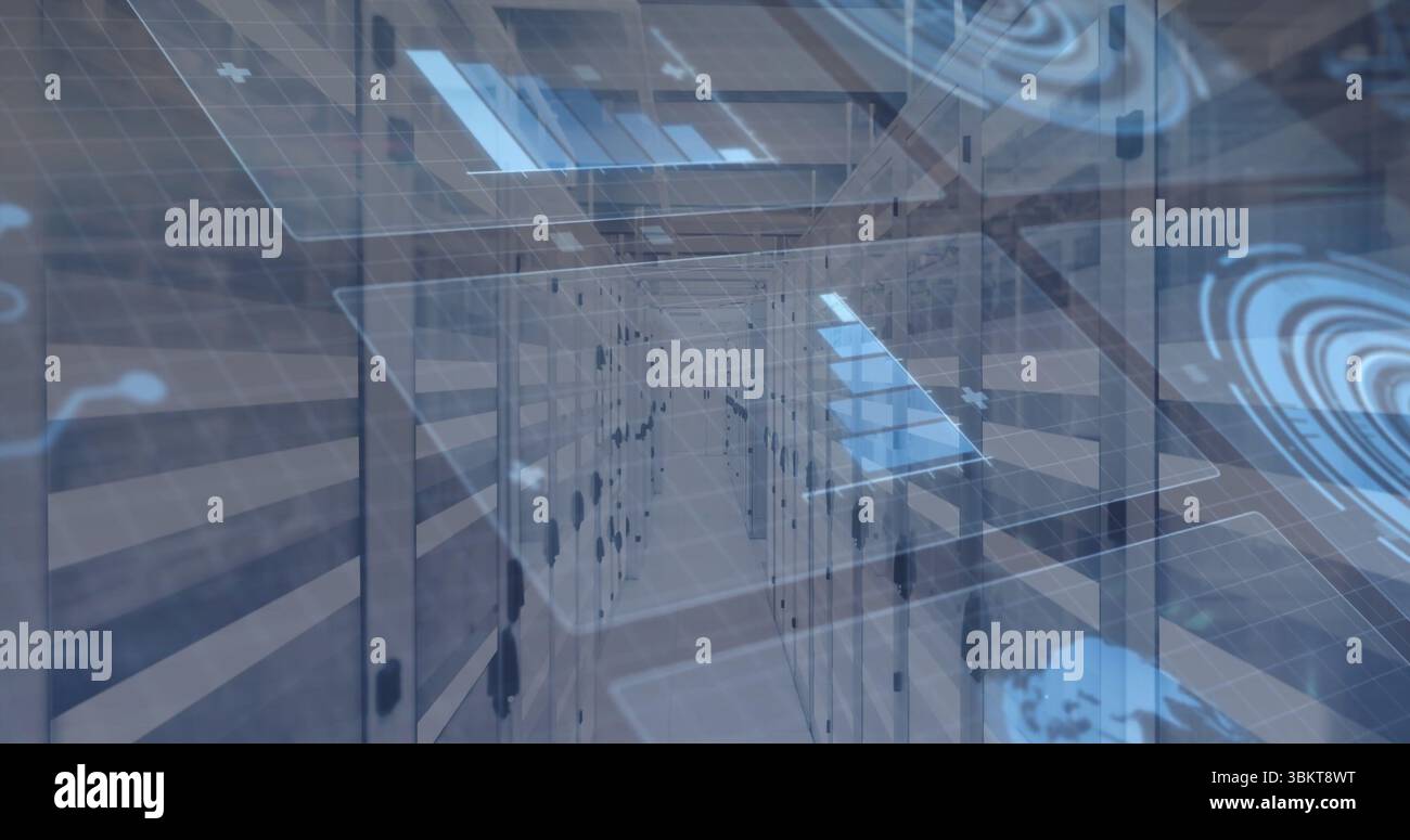 Displaying corridor with tunnel view at network hub, featuring server ...
