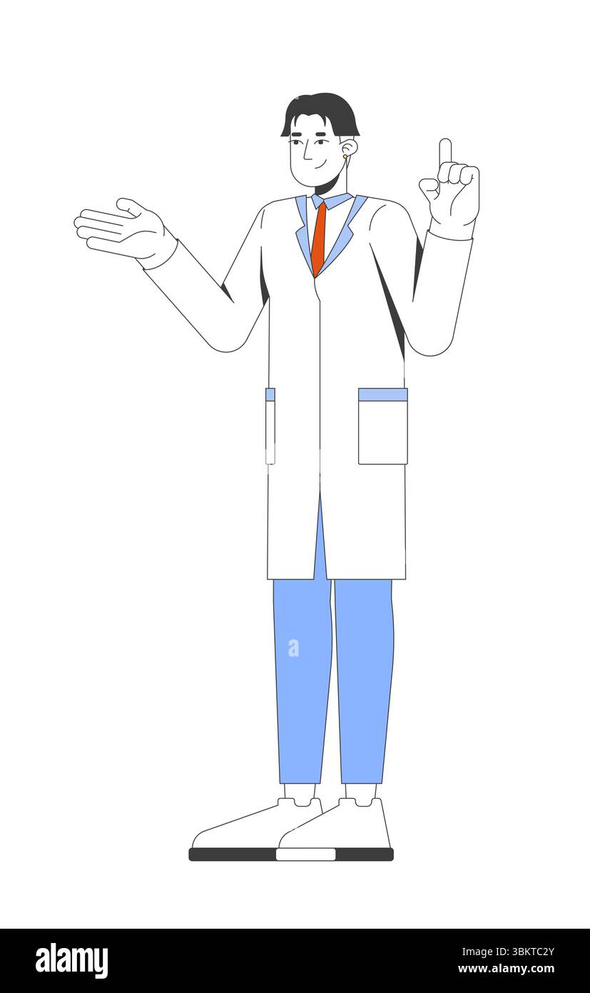 Friendly korean male scientist explaining in lab coat 2D cartoon ...