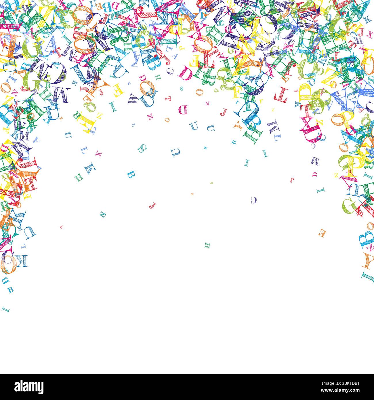 Falling letters of English language. Colorful childish flying ...