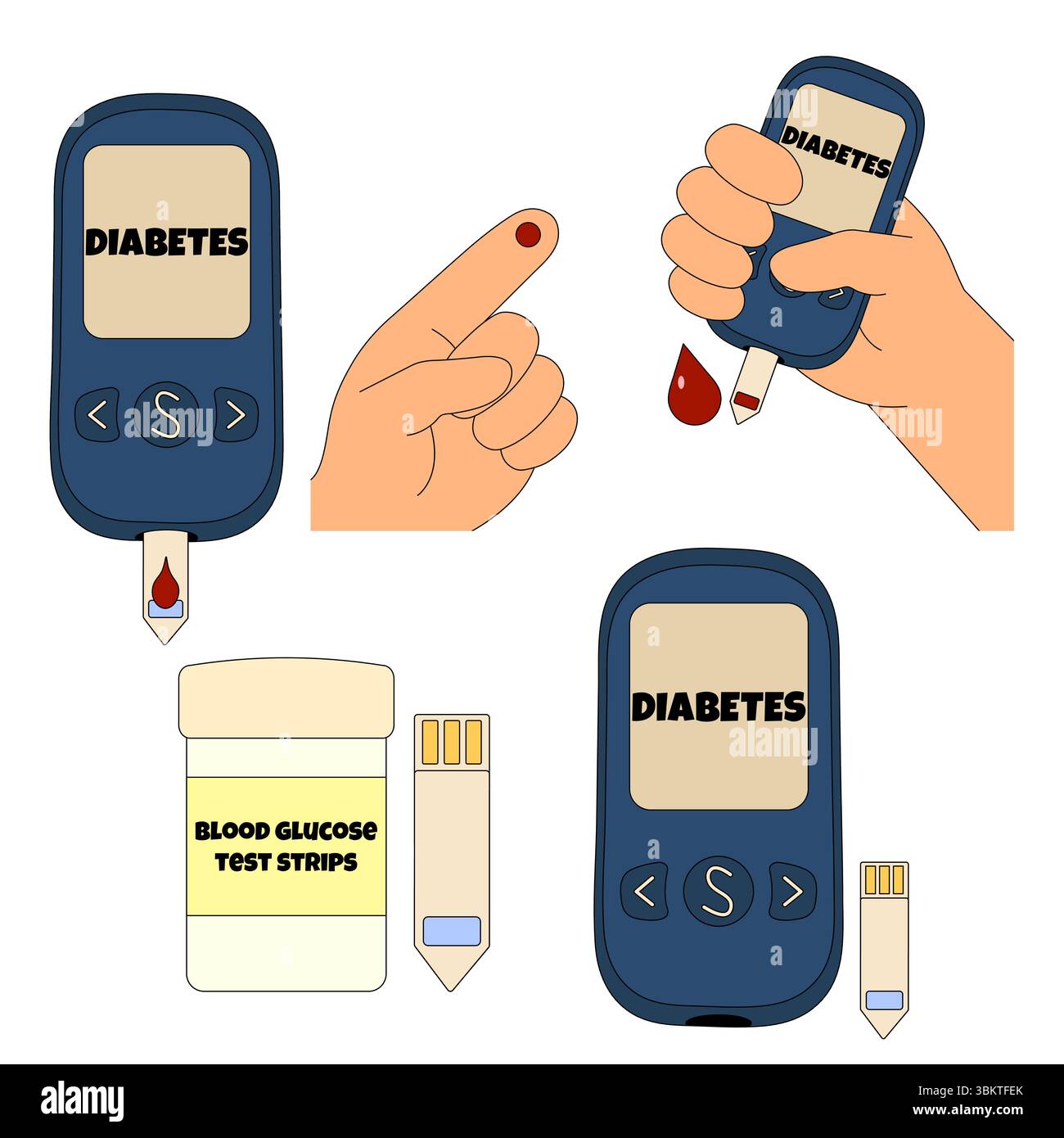 Set of blood glucose meter, test strips, and finger prick for diabetes ...