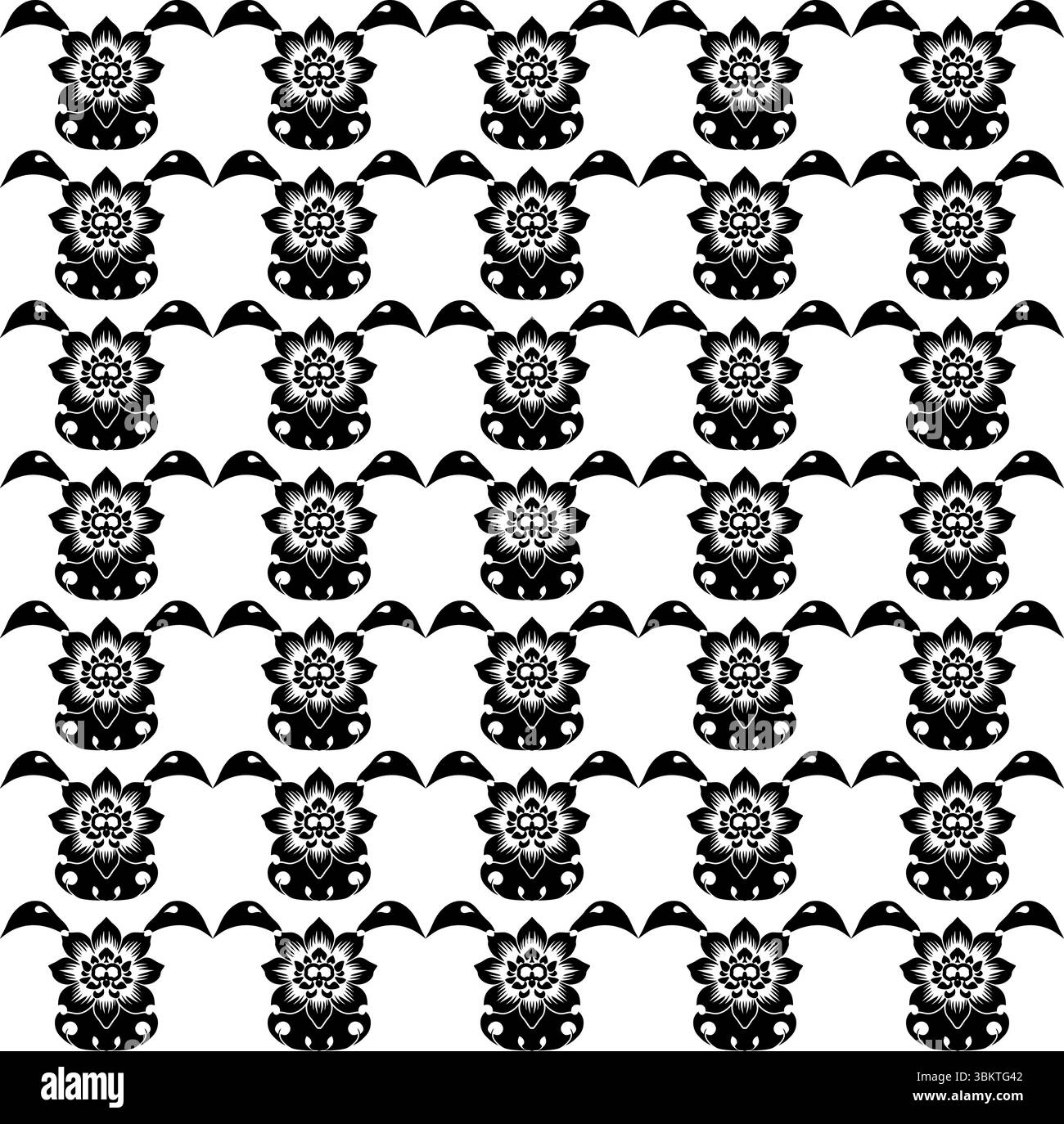 Black Floral Pattern - Abstract Lotus Inspired Textile Design Stock ...