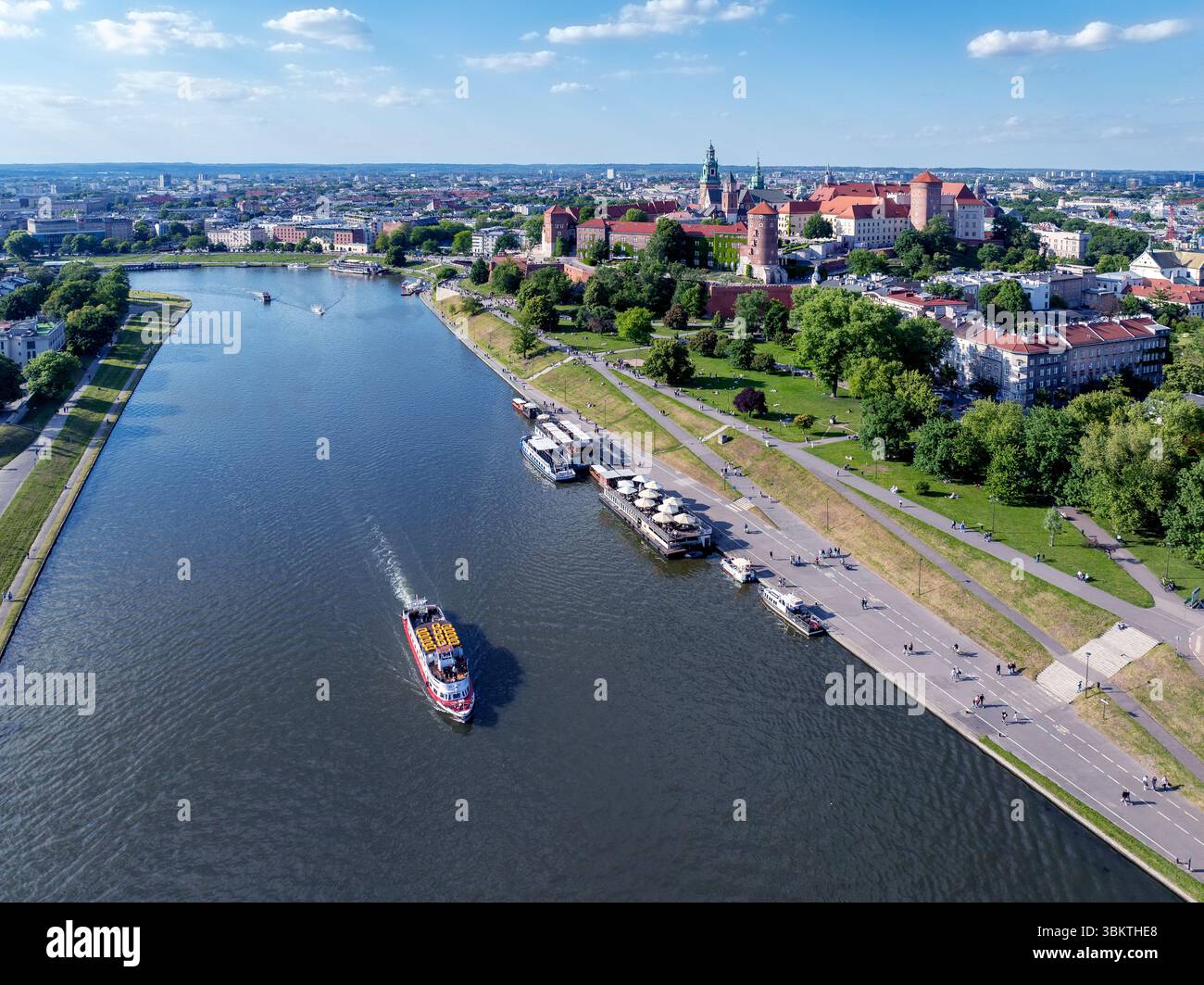 Poland, Krakow old town skyline with Wawel Cathedral and Polish state ...