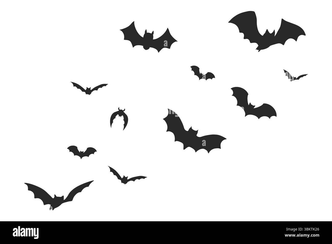 Halloween bat swarm silhouette set. Gothic black bats in flight ...