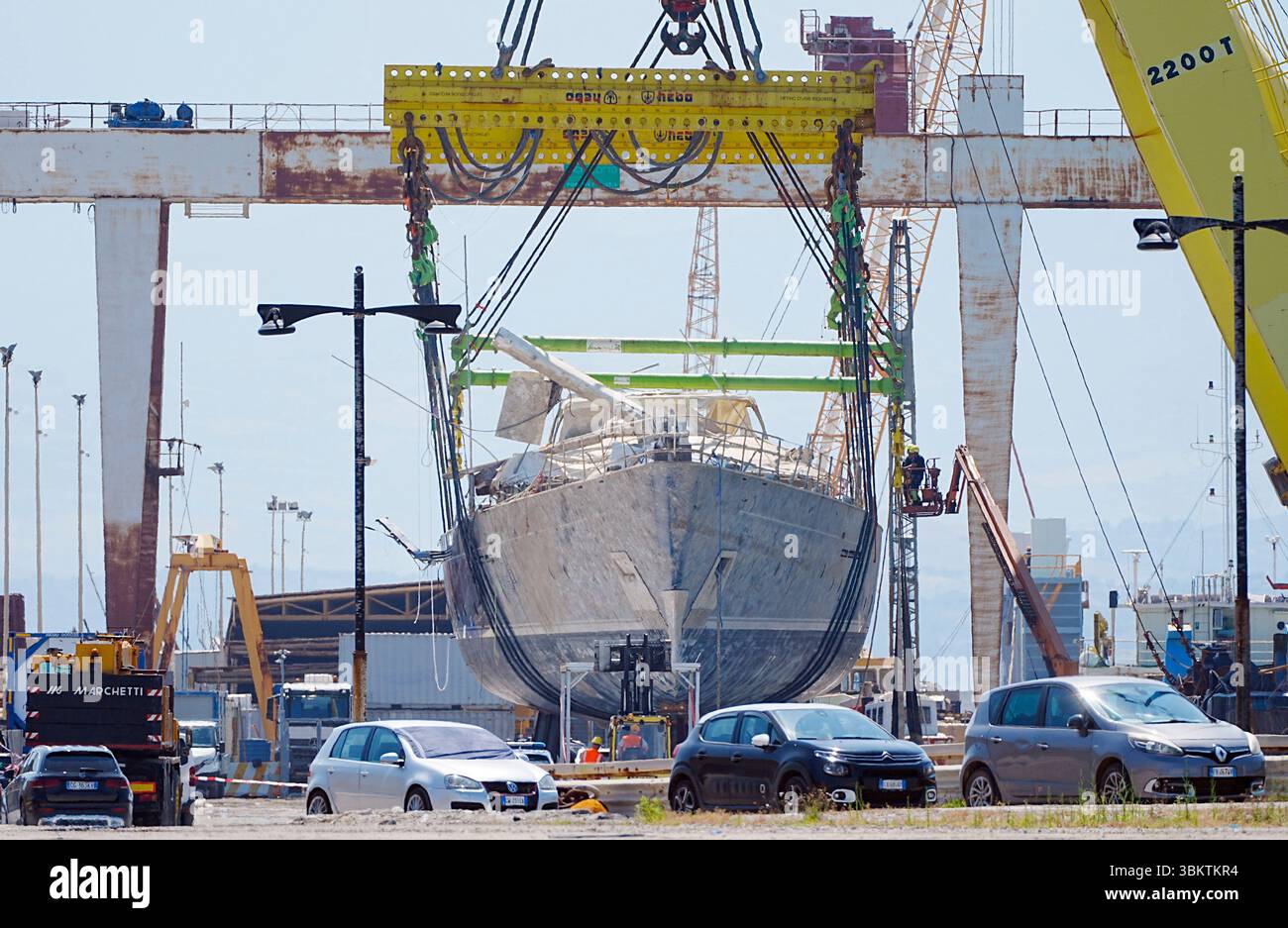 Tech tycoon Mike Lynch's superyacht the Bayesian, dockside at Termini ...