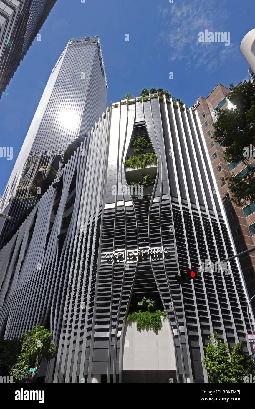 Singapore, Facade of the 51 storey sustainably designed CapitaSpring ...