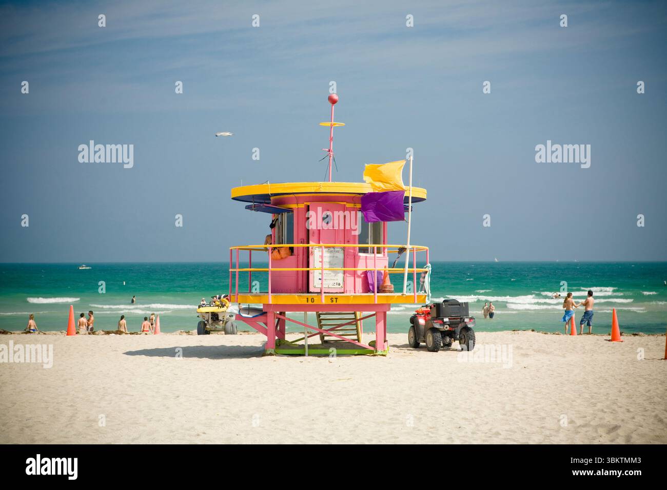 lifeguard on duty looking over the Atlantic Ocean on South Beach ...