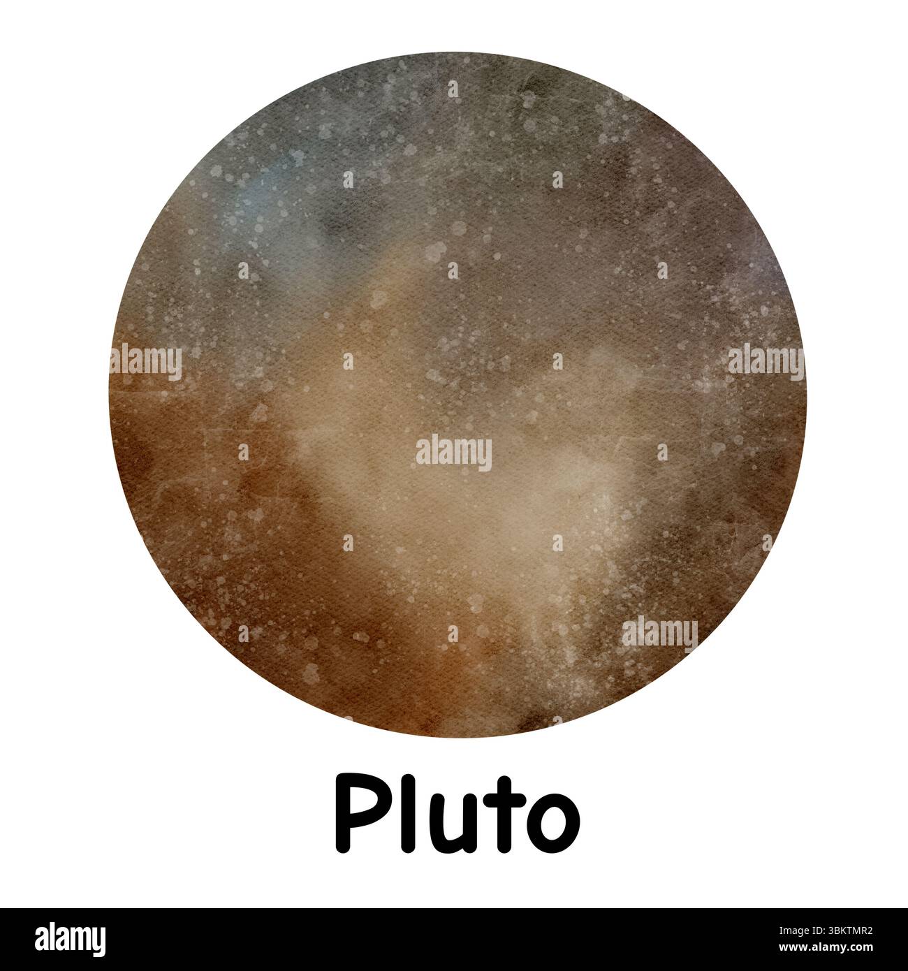 Beautiful Pluto planet of the space solar system isolated on white background. Watercolor ...