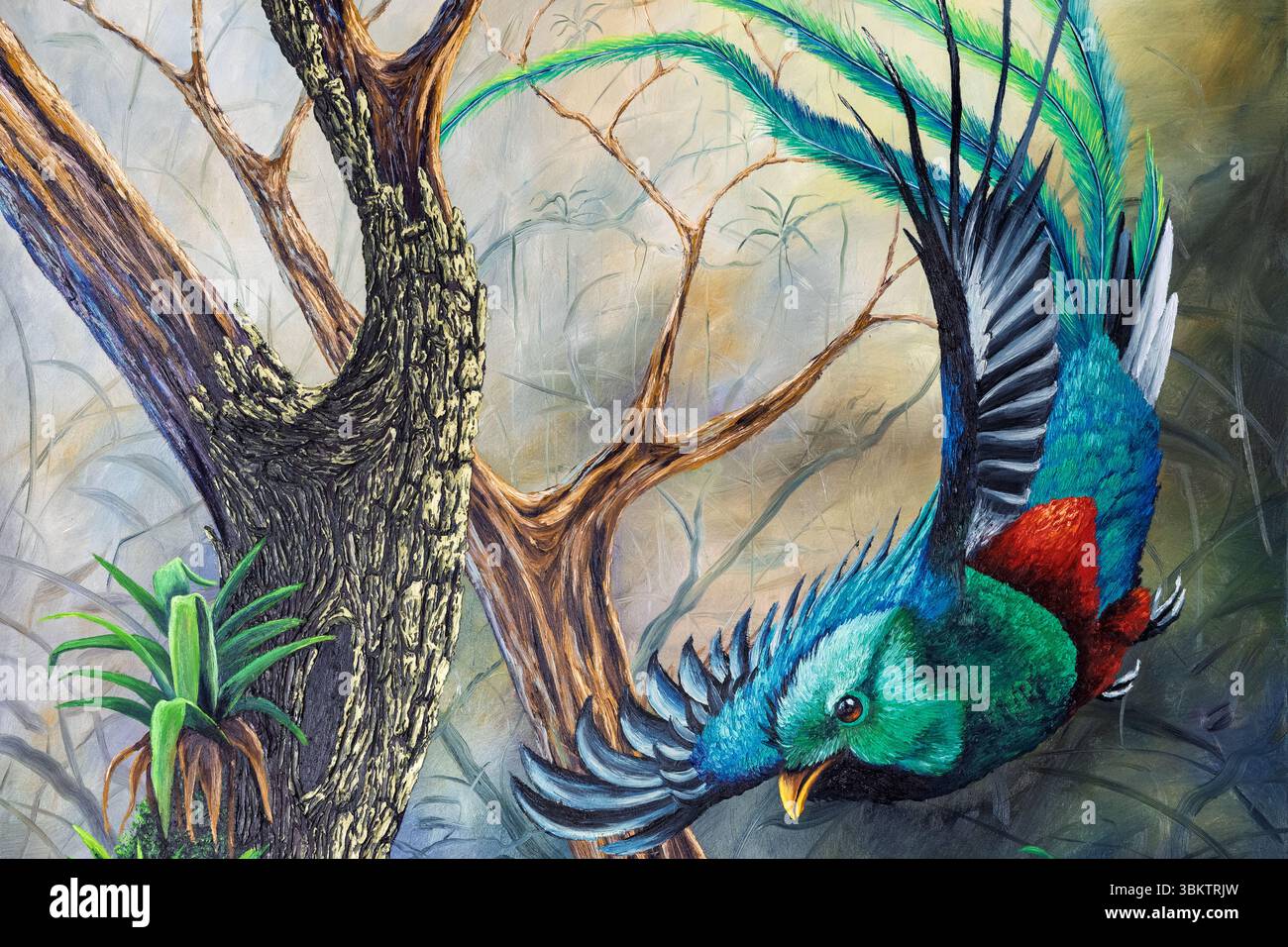 Painting of Quetzal national bird of Guatemala, San Juan La Laguna ...
