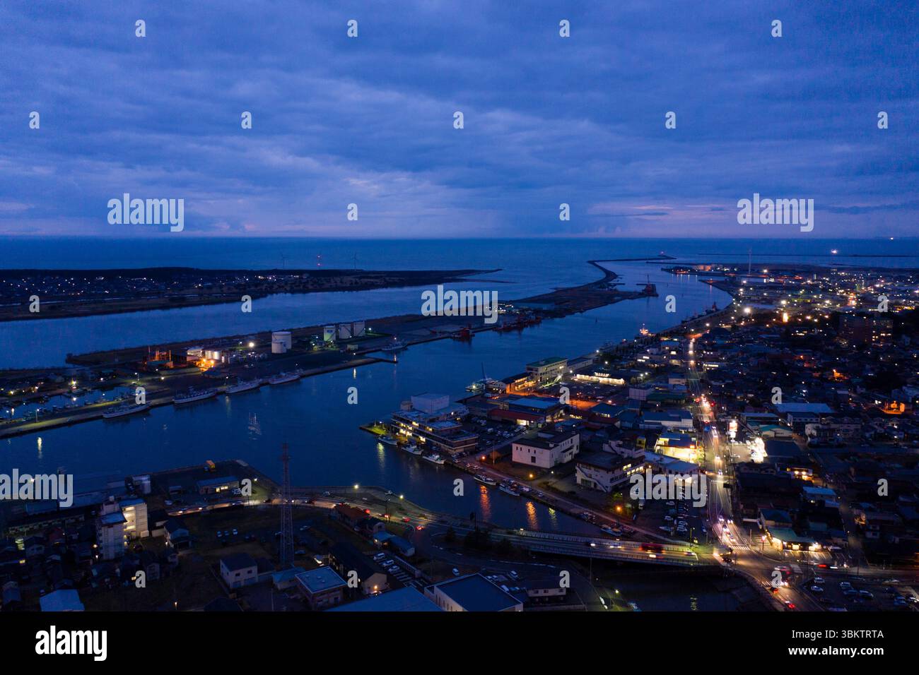 Aerial views of Sakata at night, Sakata City, Yamagata, Japan Stock ...