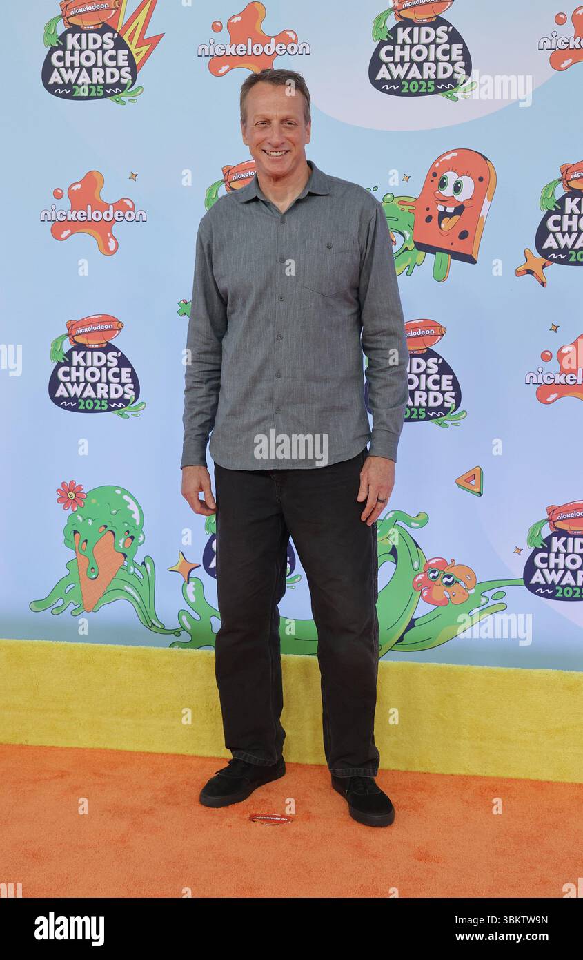Tony Hawk attends the 2025 Nickelodeon Kids' Choice Awards at Barker ...