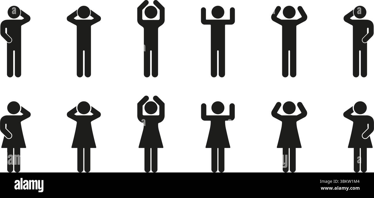 Silhouette People In Various Poses Icon Set. Human Figures Expressing ...